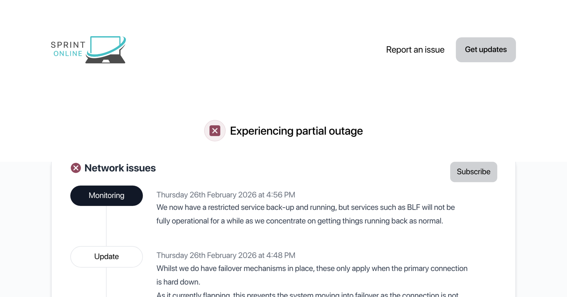 Sprint Online - Status